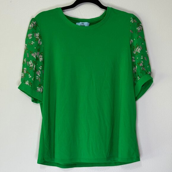 CeCe | Tops | Cece Green Floral Print Puff Sleeve Top Casual Feminine ...